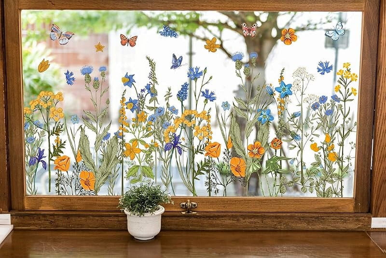 6 Sheets Vintage Wildfloral Window Clings Butterfly Window Decal Double ...