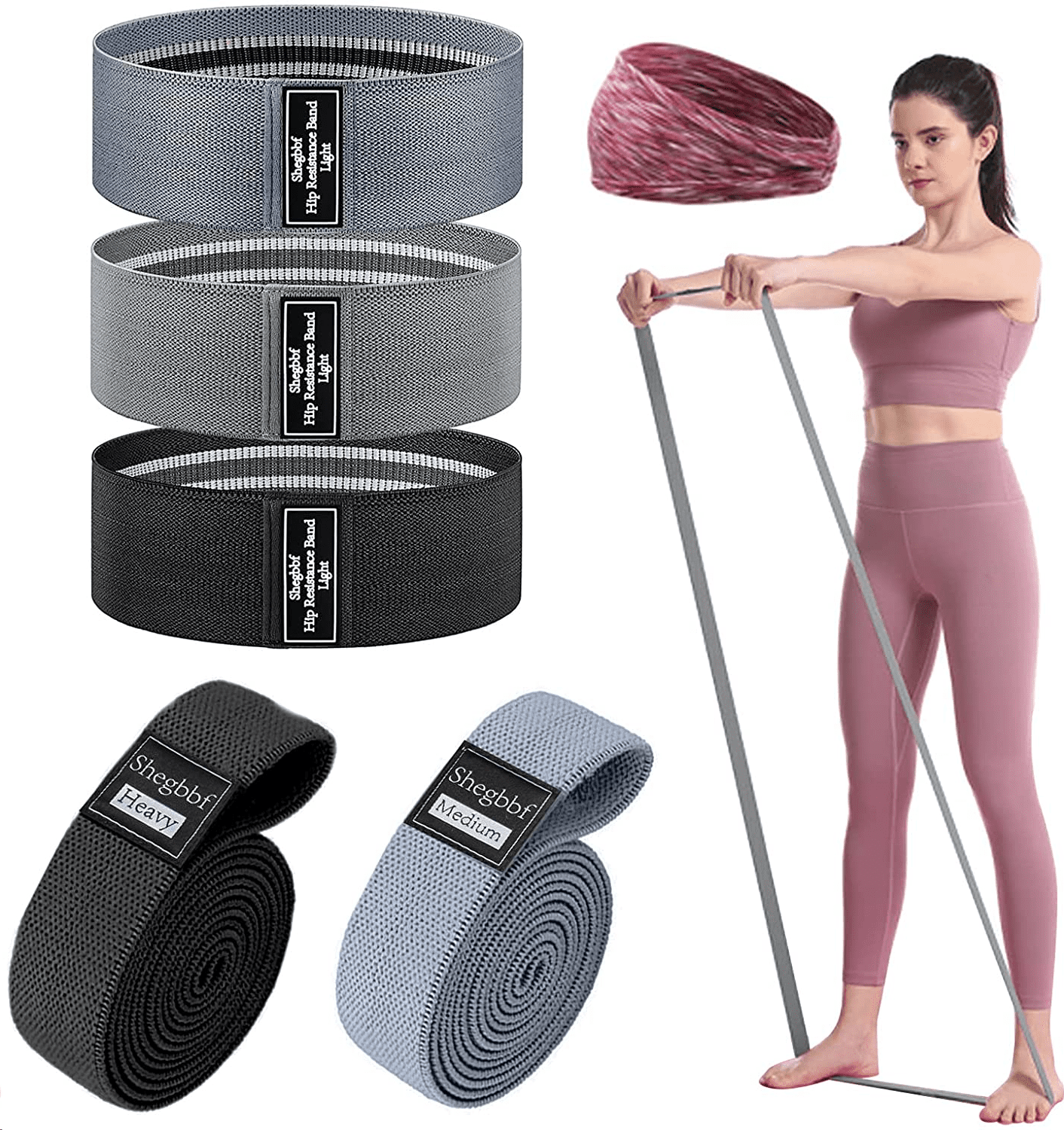 Shegbbf 6-Piece Fabric Resistance Bands Set, Full Body Workout, Pull Up ...