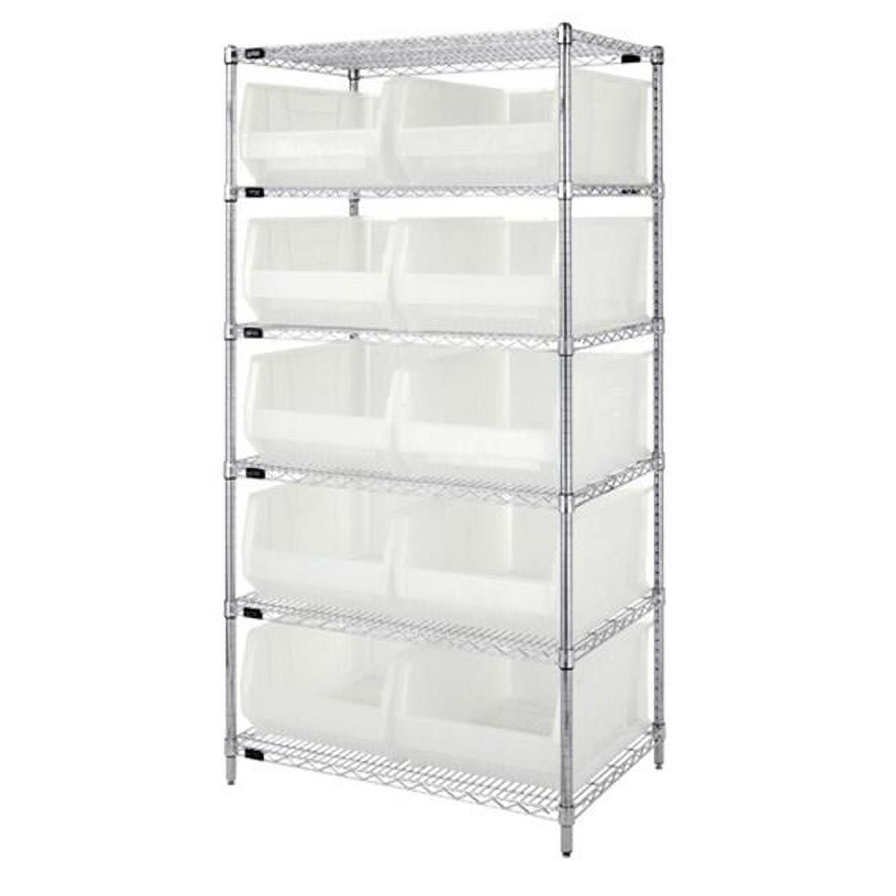 6 Shelf Chrome Wire Shelving Unit With 10 Clear Plastic Storage Bins ...