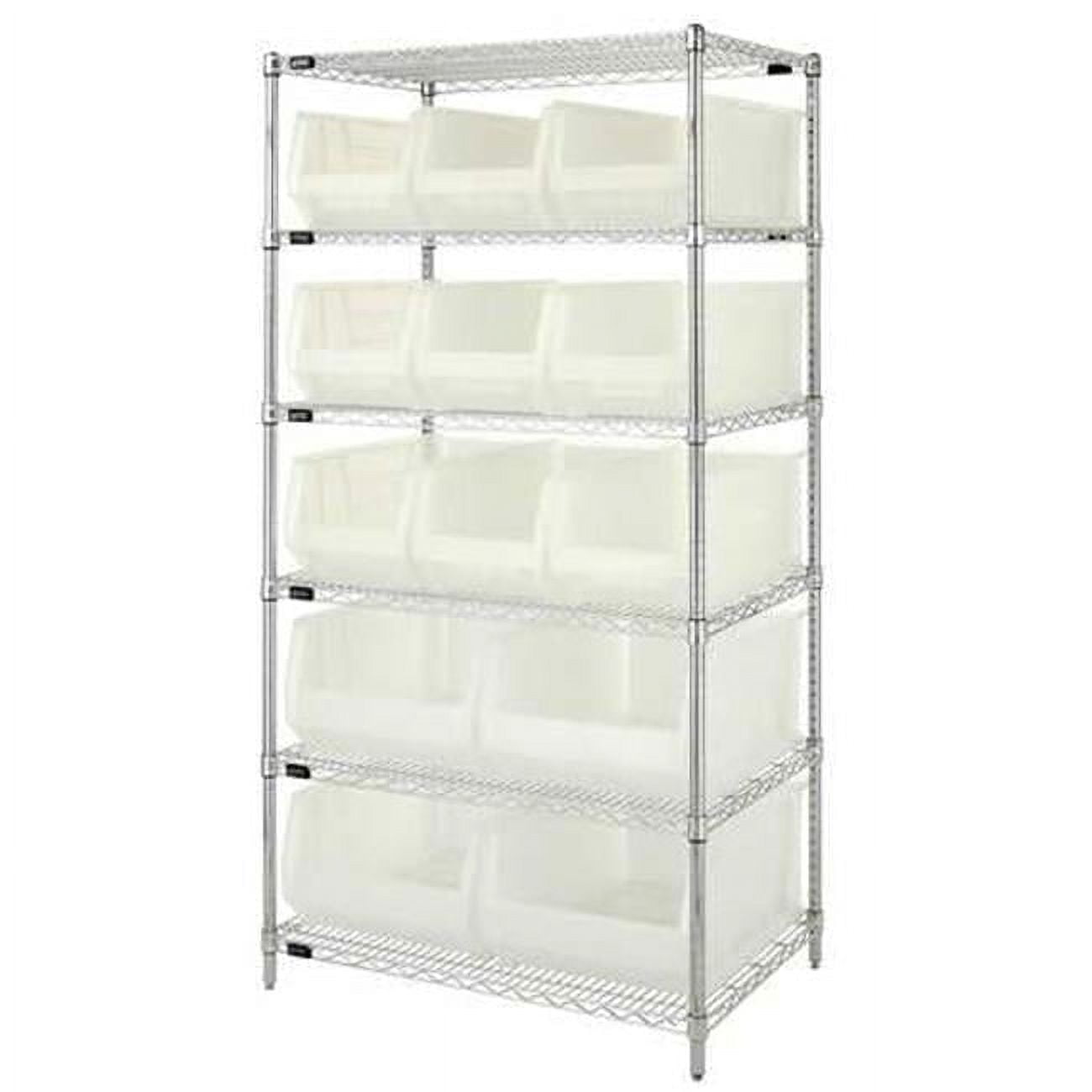 6 Shelf Chrome Wire Shelving Unit With 13 Clear Plastic Storage Bins ...