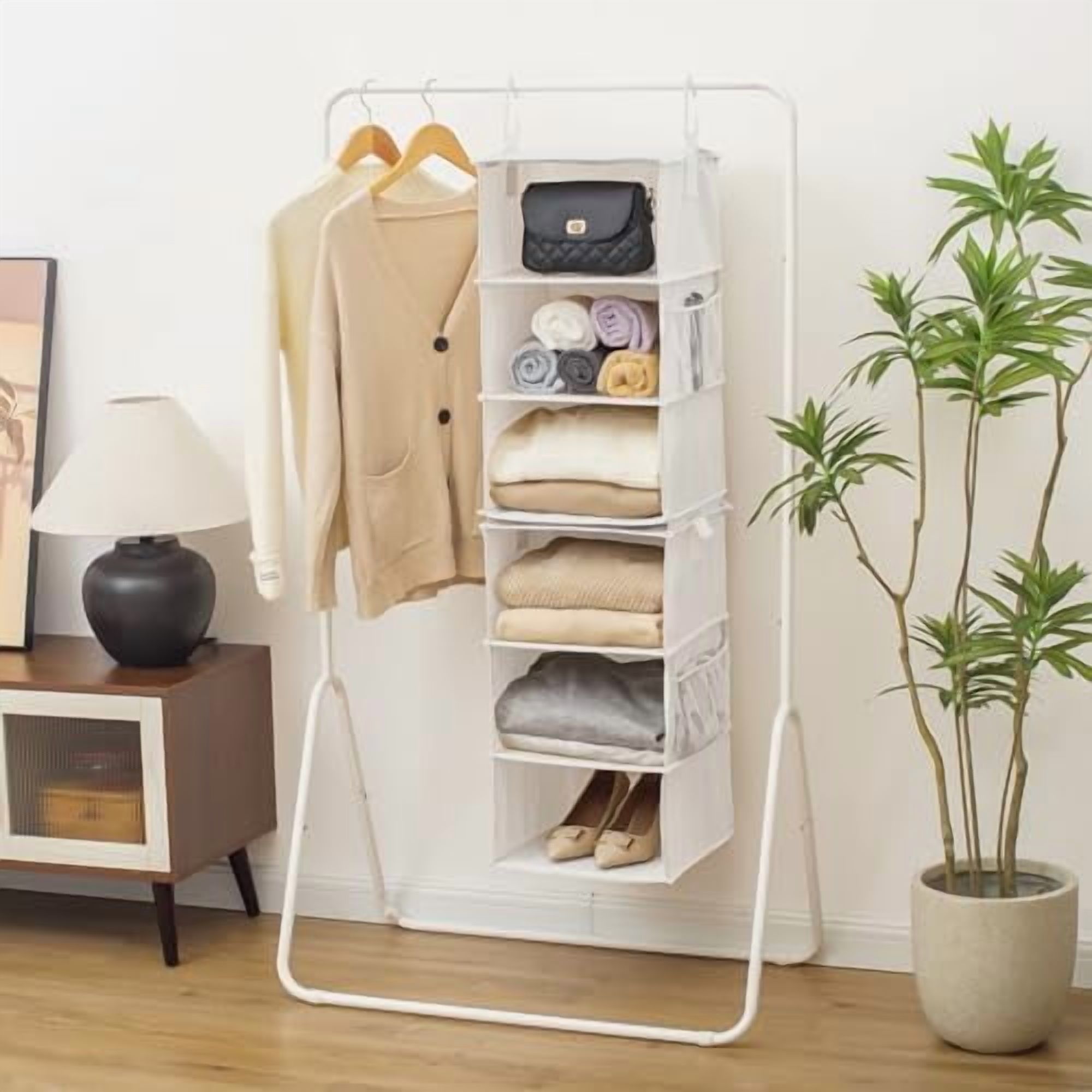 6-Shelf Closet Organizers, Two 3-Shelf Separable Hanging Shelves for ...