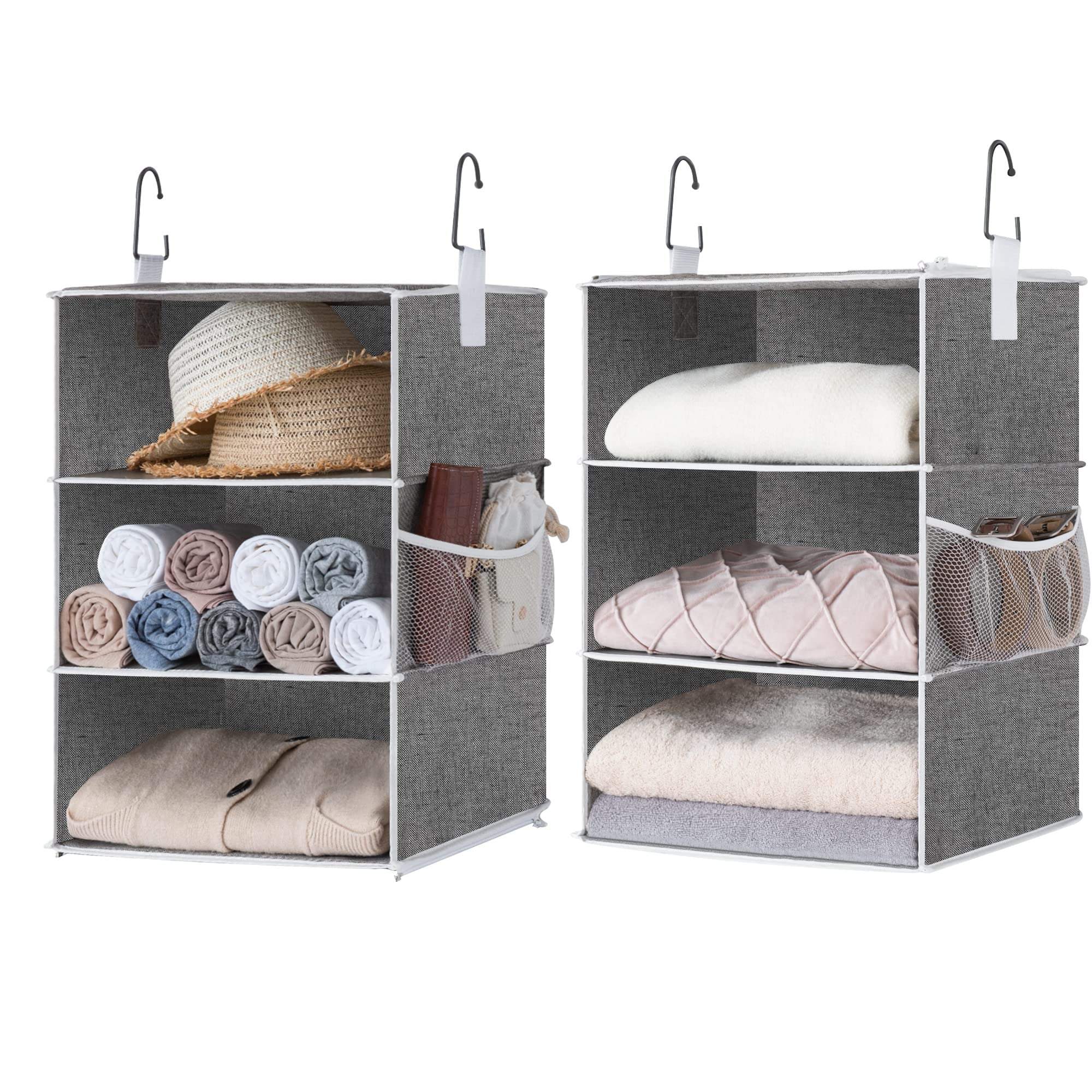 6-Shelf Closet Organizers, Two 3-Shelf Separable Hanging Shelves for ...