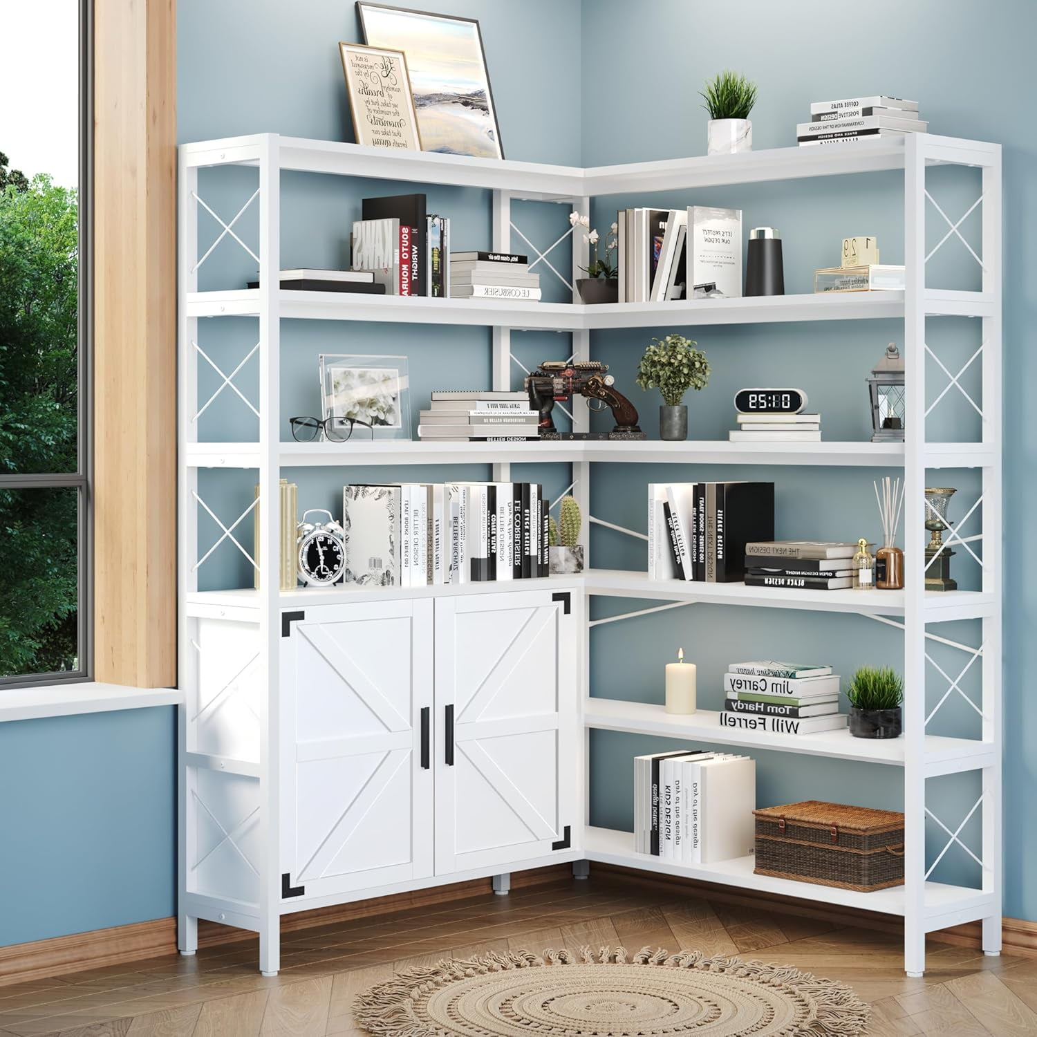 6-Shelf Corner Bookshelf Vintage Corner Shelf Etagere Bookcase Large ...