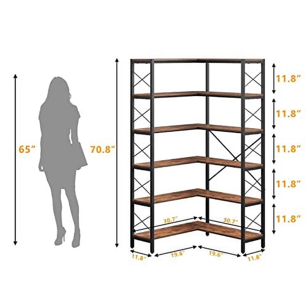 6-Shelf Corner Bookshelf, Vintage Industrial Bookshelf Etagere Bookcase ...
