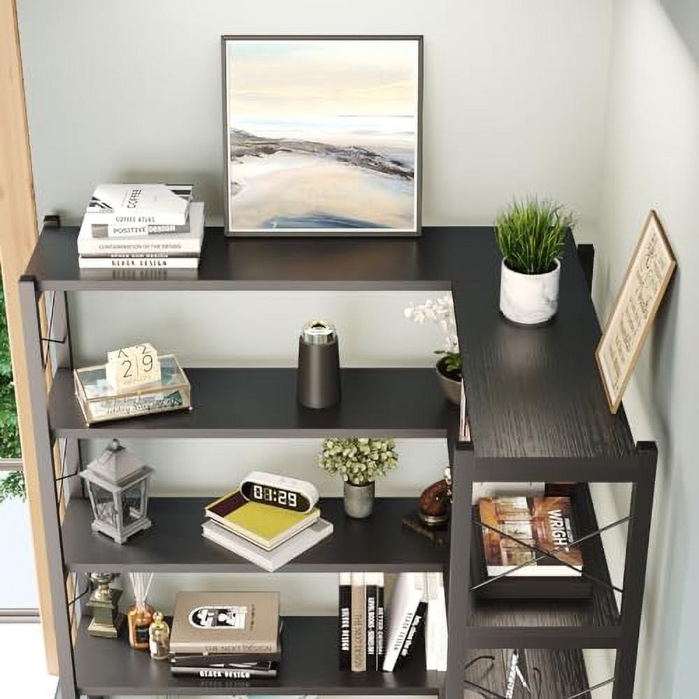 6-Shelf Corner Bookshelf, Vintage Industrial Etagere Bookcase, Large ...