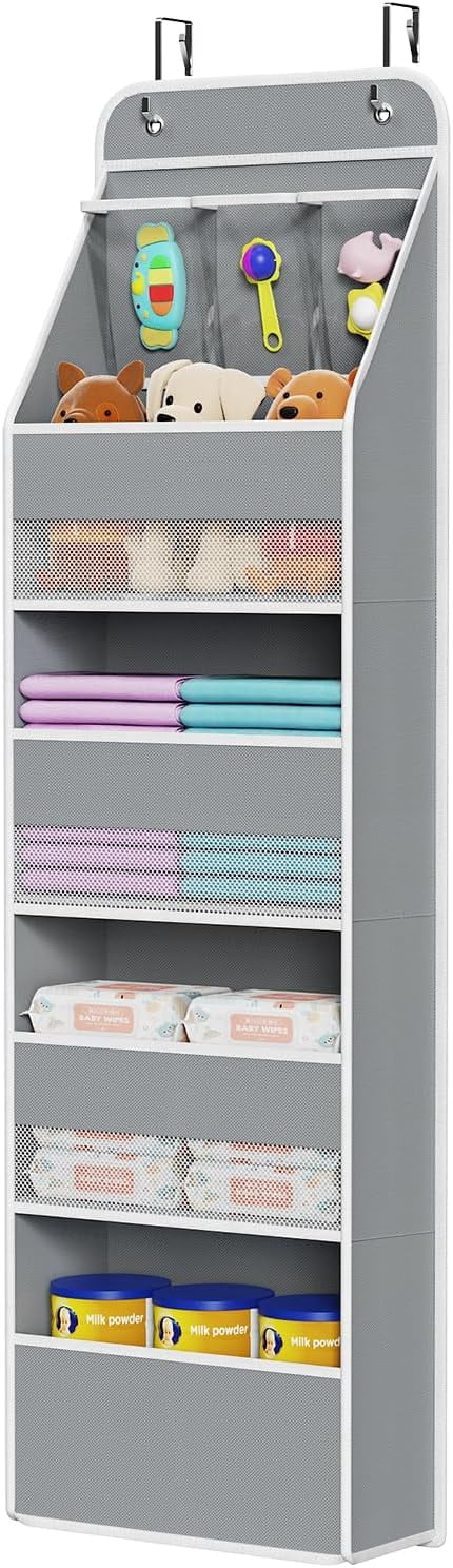 6-Shelf Over Door Hanging Organizer Fabric Baby Door Storage with 5 ...