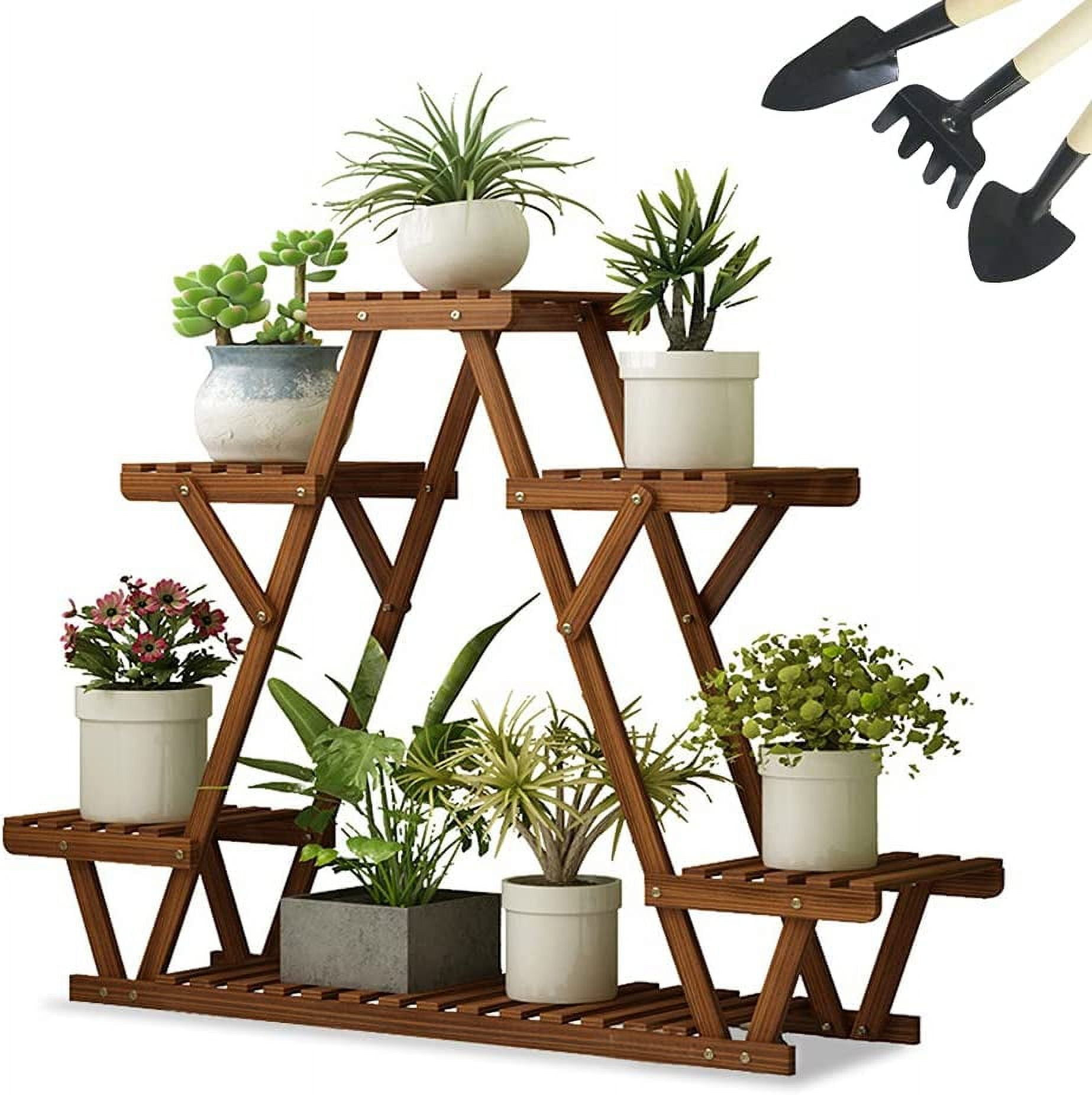 6 Shelf Flower Stand Plant Display for Indoors and Outdoors ZZBIQS 4 Tiers 6 Potted Wood Plant Holder Table Stand for Patio Garden Yard Bamboo