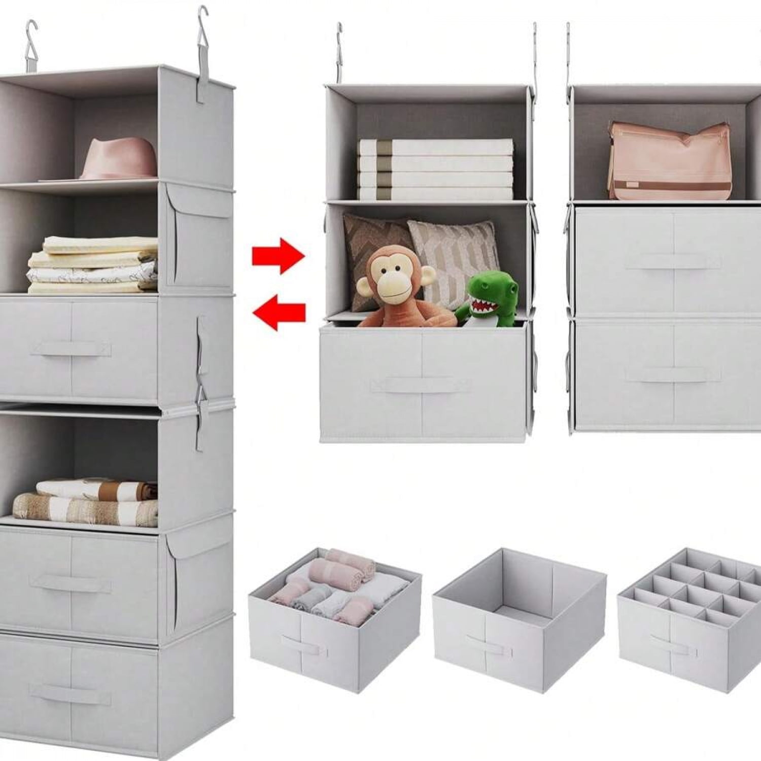 6-Shelf Hanging Closet Organizer, 2 Separable 3-Shelf Hanging Shelves ...