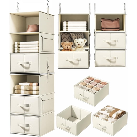 6-Shelf Hanging Closet Organizer with 3 Drawers, 6-Shelf Inseparable ...