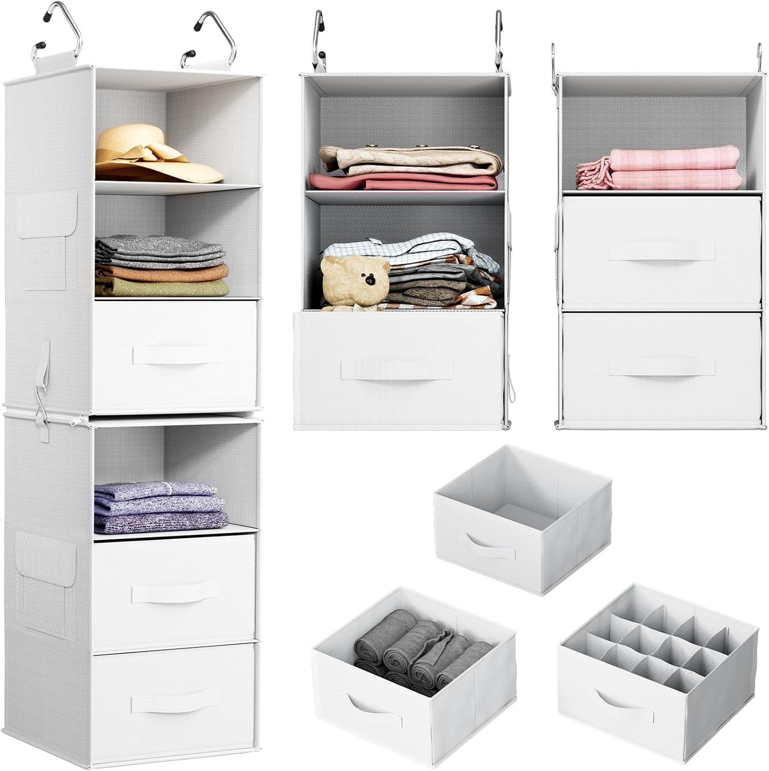 6-Shelf Hanging Closet Organizer, Hanging Shelves with 2 Separable 3 ...