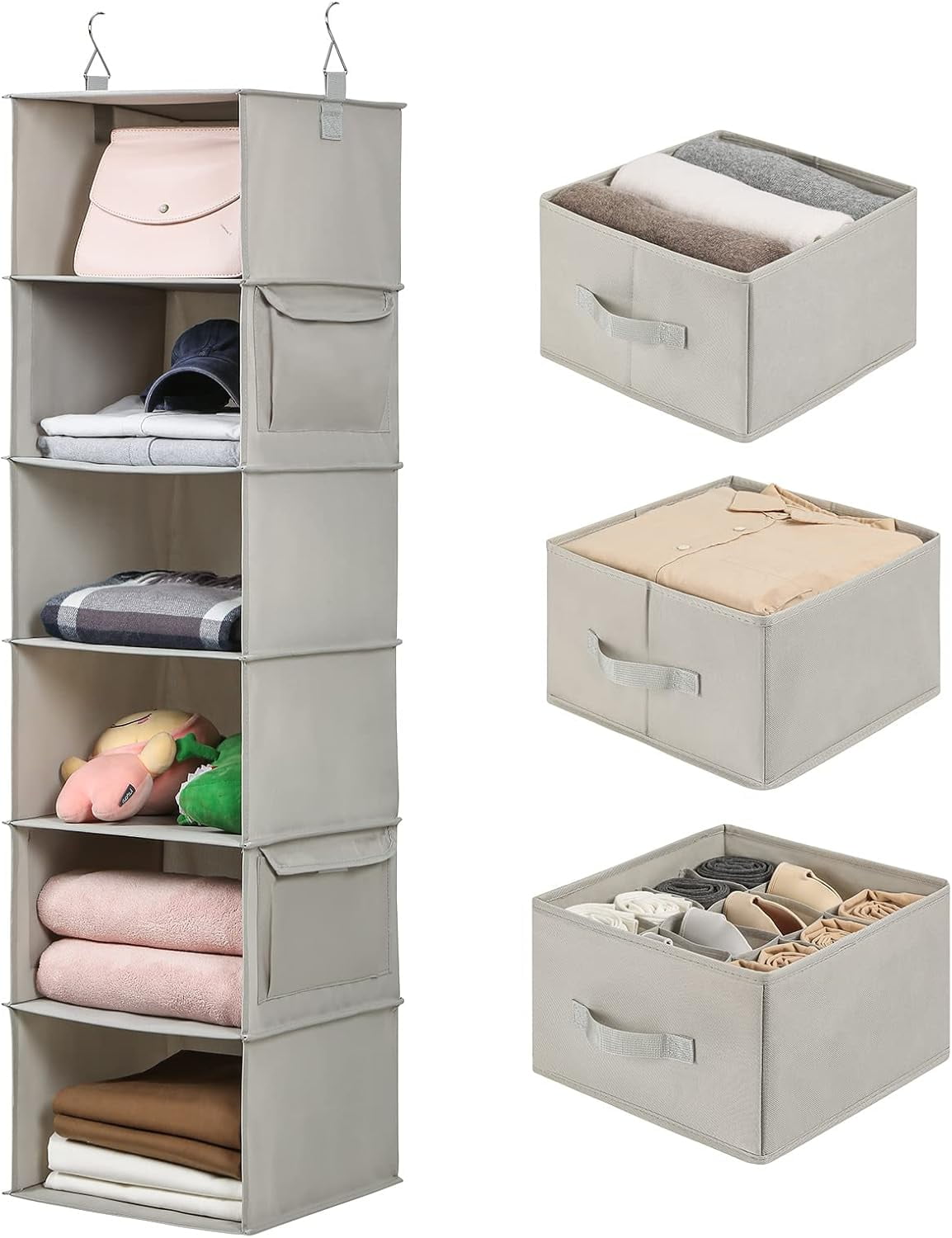 6-Shelf Hanging Closet Organizer, Hanging Shelves for Closet with 2 ...
