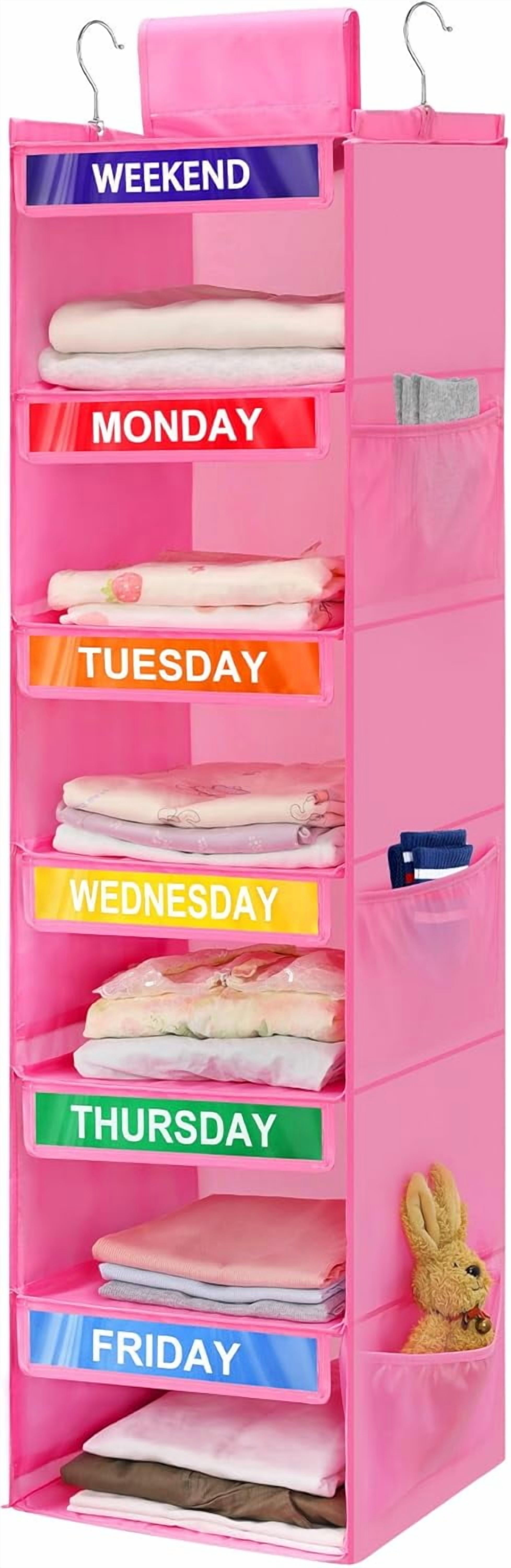 6-Shelf Weekly Clothes Organizer for Kids, Hanging Daily Closet ...