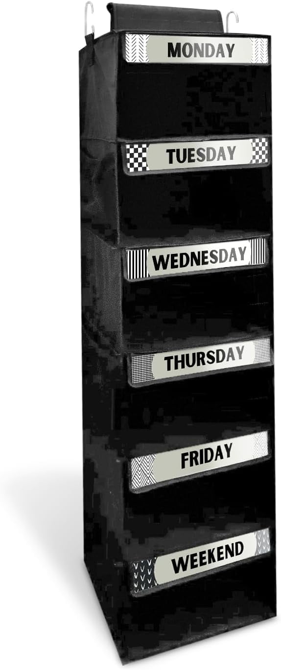 6-Shelf Weekly Hanging Closet Clothing Organizer with Side Pockets ...
