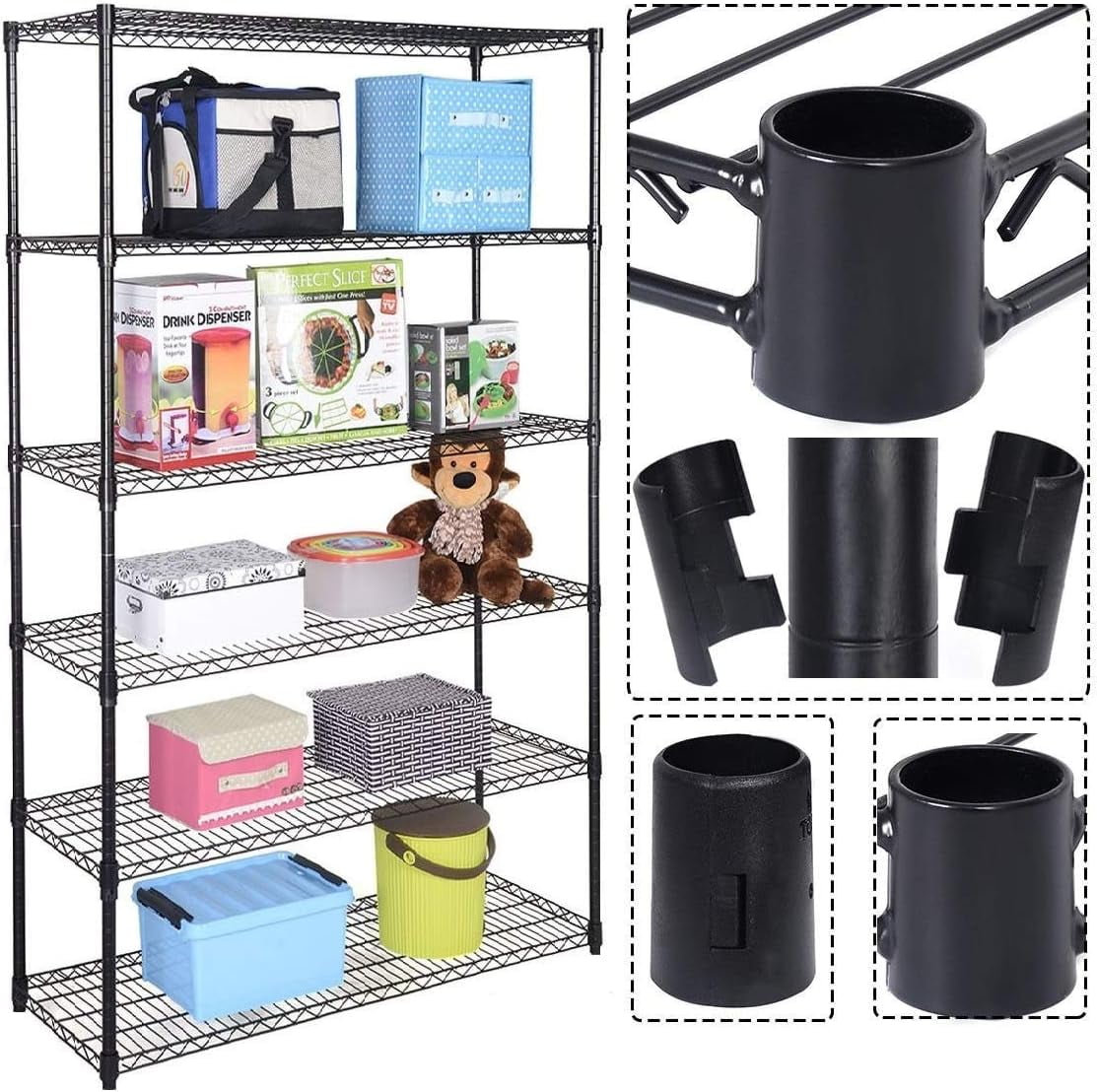6 Shelf Wire Shelving Unit Garage Shelves Height Adjustable Heavy Duty ...