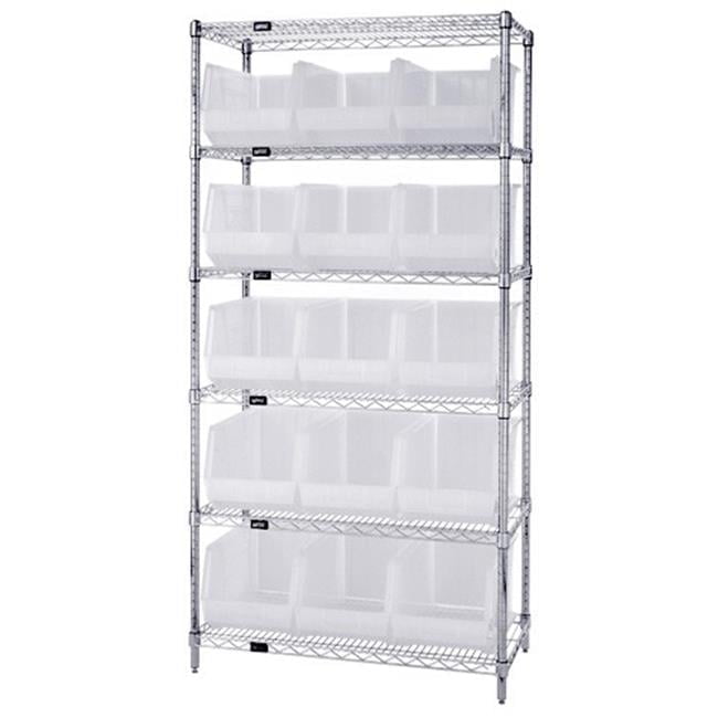 6 Shelf Wire Shelving Unit With 15 Clear Plastic Storage Bins, 18 x 36 ...
