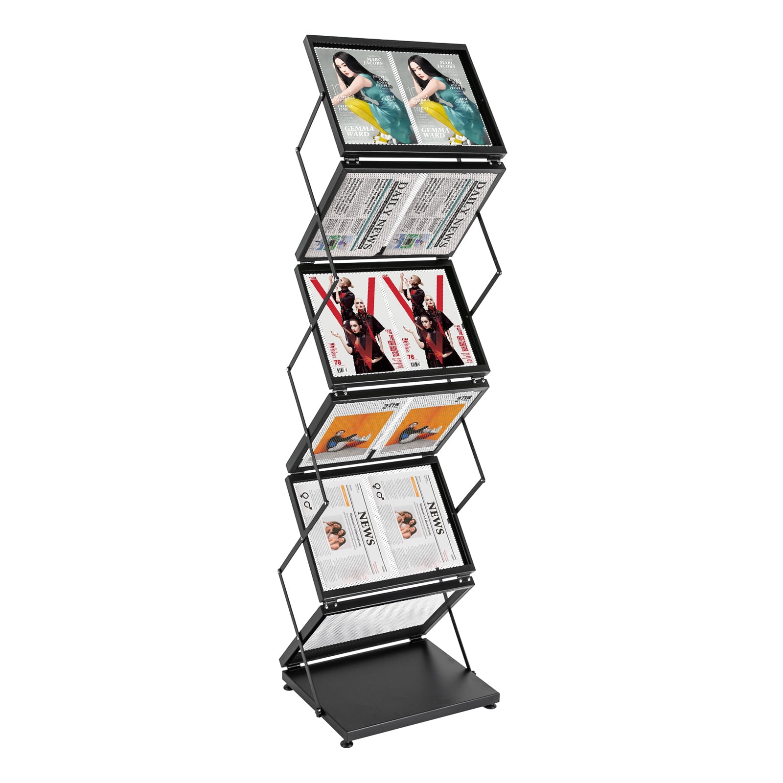 6 Shelves Black Magazine Rack, Free Standing Magazine Display Stand ...
