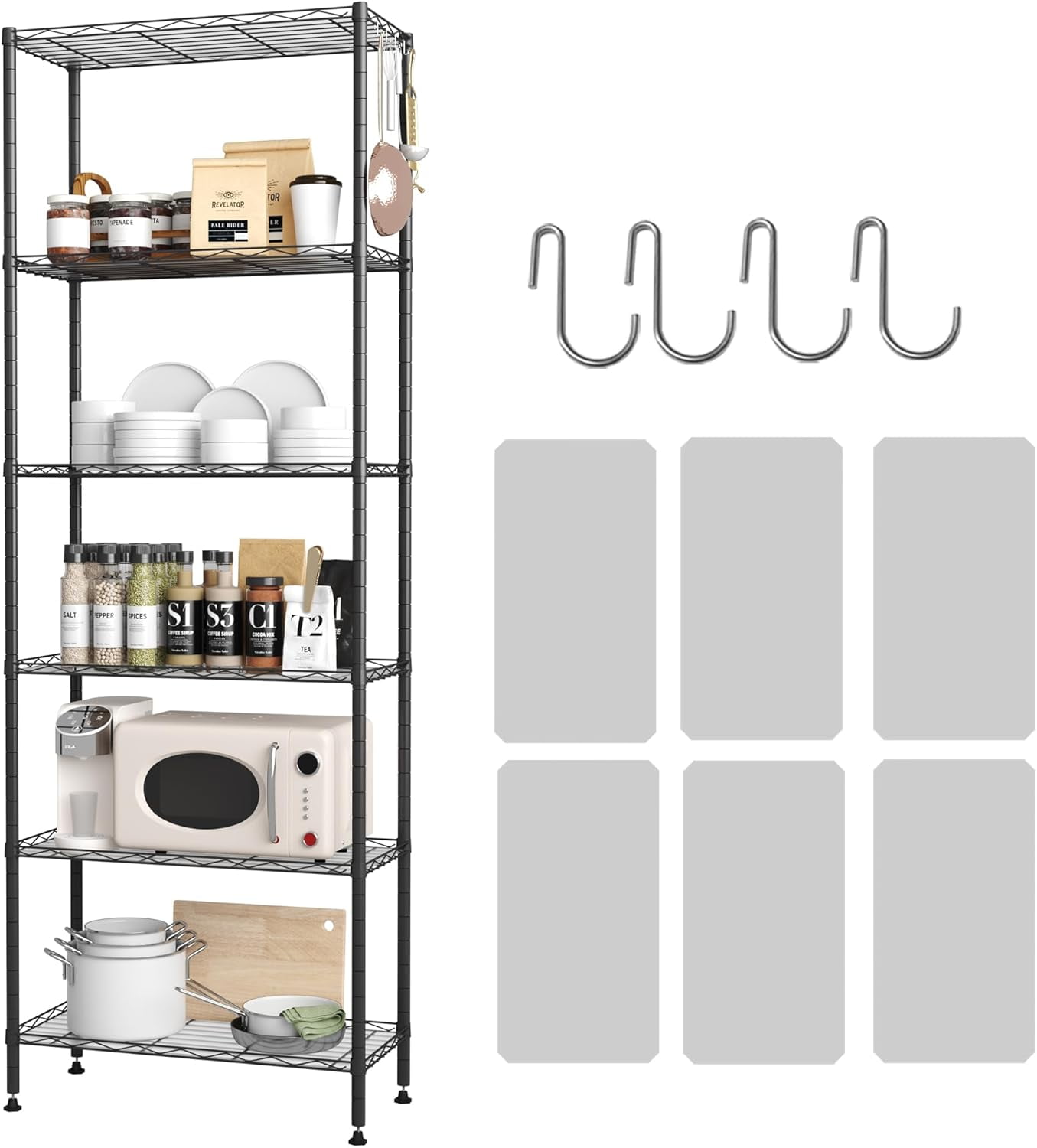 6-Shelving Unit, Adjustable Wire Shelving, Metal Wire Shelf with Shelf ...