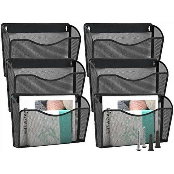 6 Single Pocket Mesh Hanging File Organizer, Vertical Wall Mounted ...
