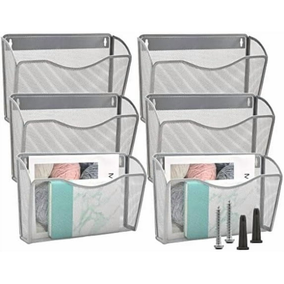 6 Single Pocket Mesh Hanging File Organizer, Vertical Wall Mounted ...