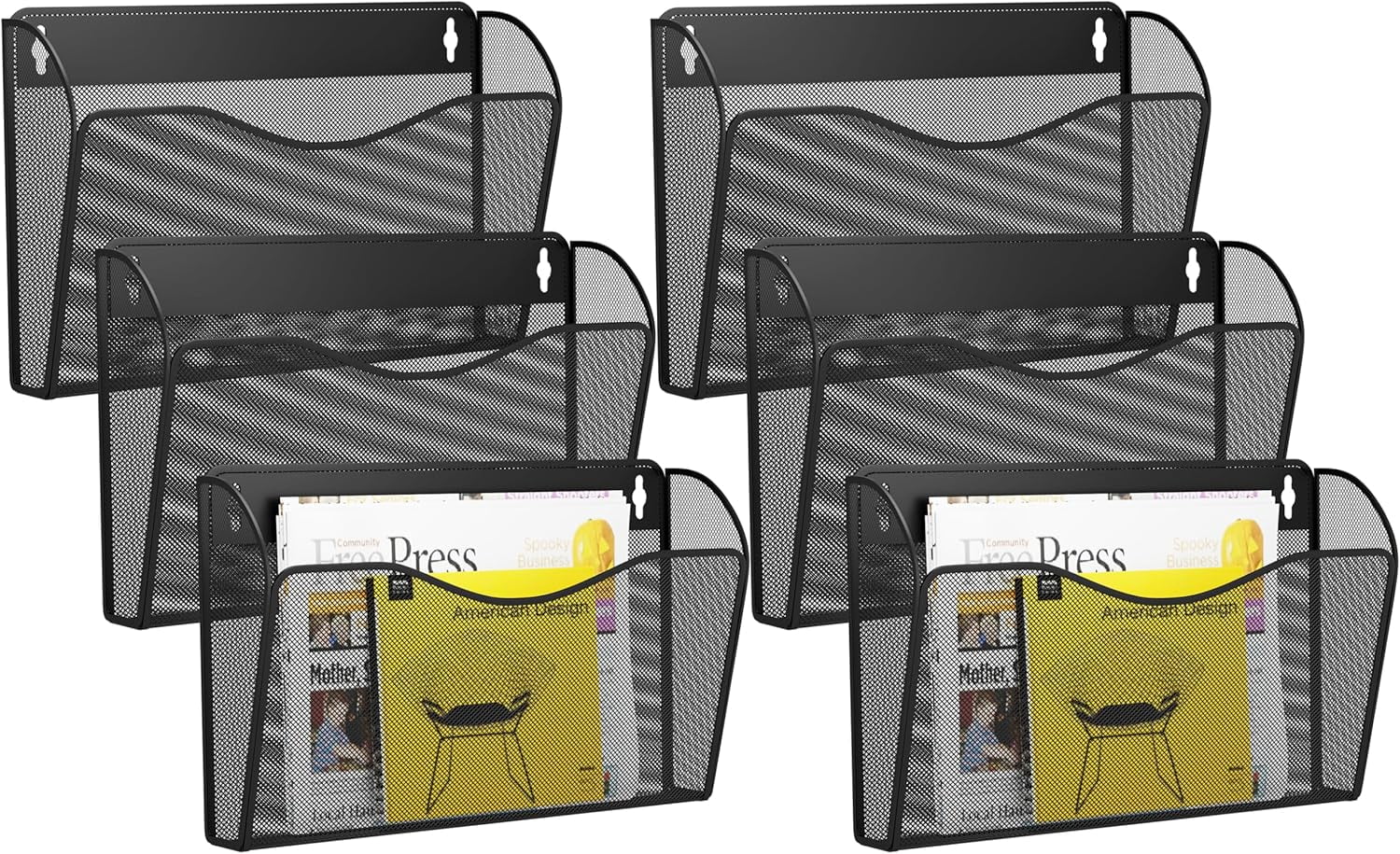 6 Single Pocket Wall File Holder, Mesh Hanging File Folder Paper ...