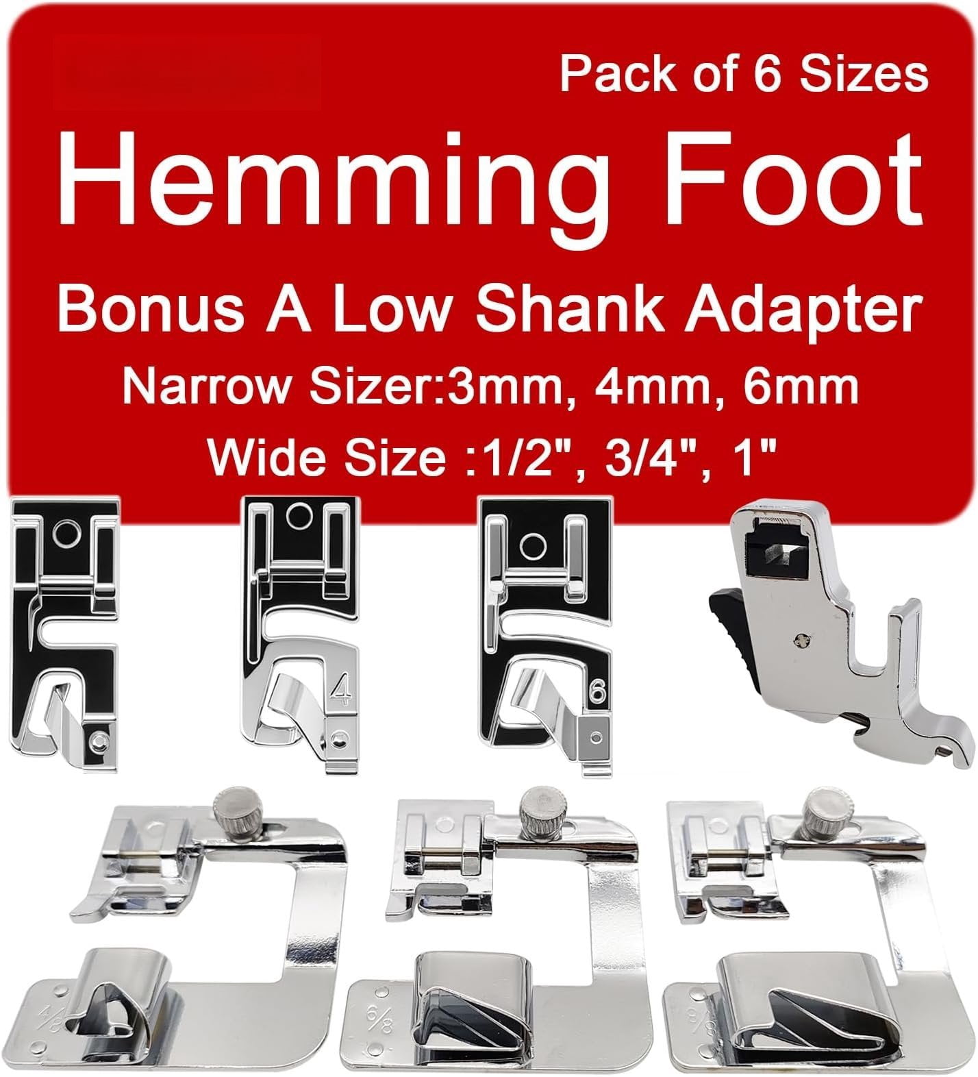 6 Size Rolled Hem Presser Foot Set Wide Rolled Hem Foot & Narrow Foot ...