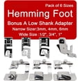 6 Size Rolled Hem Presser Foot Set Wide Rolled Hem Foot & Narrow Foot ...