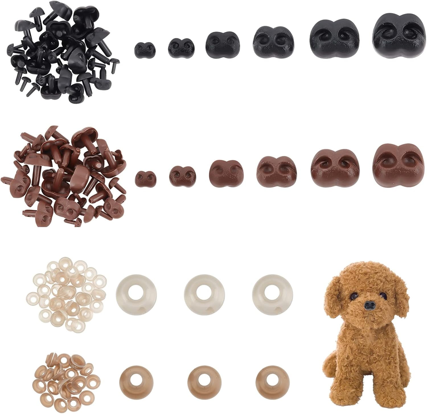 6 Sizes Safety Noses 72pcs Doll Noses Plastic Crafts Nose with Washers ...