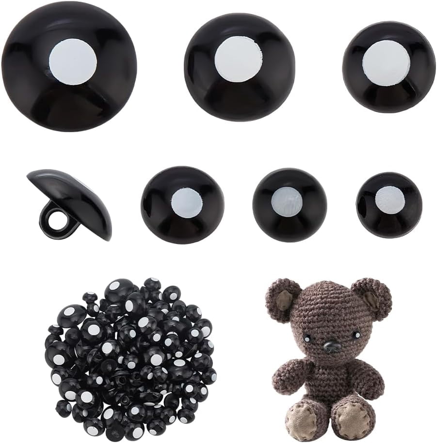 6 Sizes Sew On Safety Eyes 130pcs Black Crochet Eyes Resin Crafting Eye ...