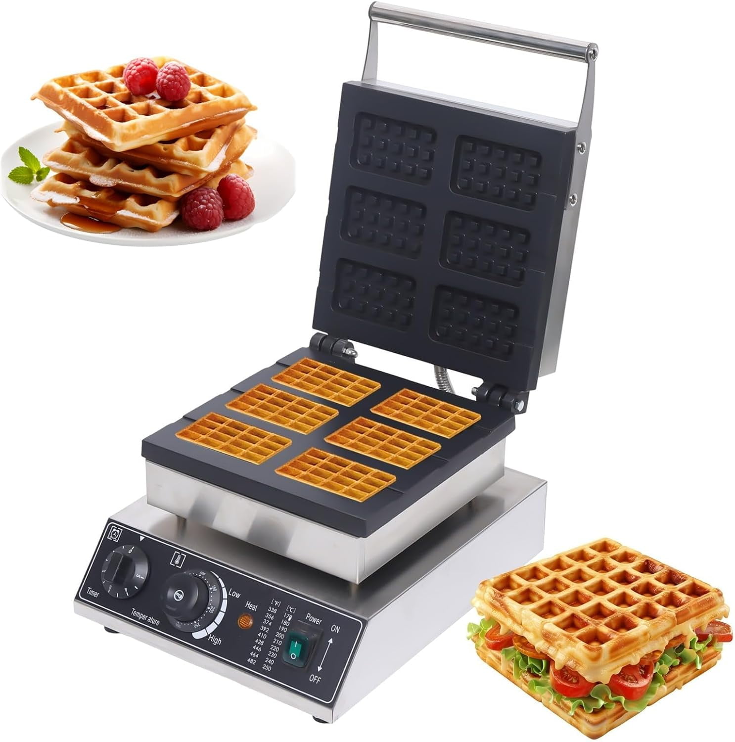 6-Slice Belgian Waffle Maker, 1500W Non-Stick Square Classic Waffle ...