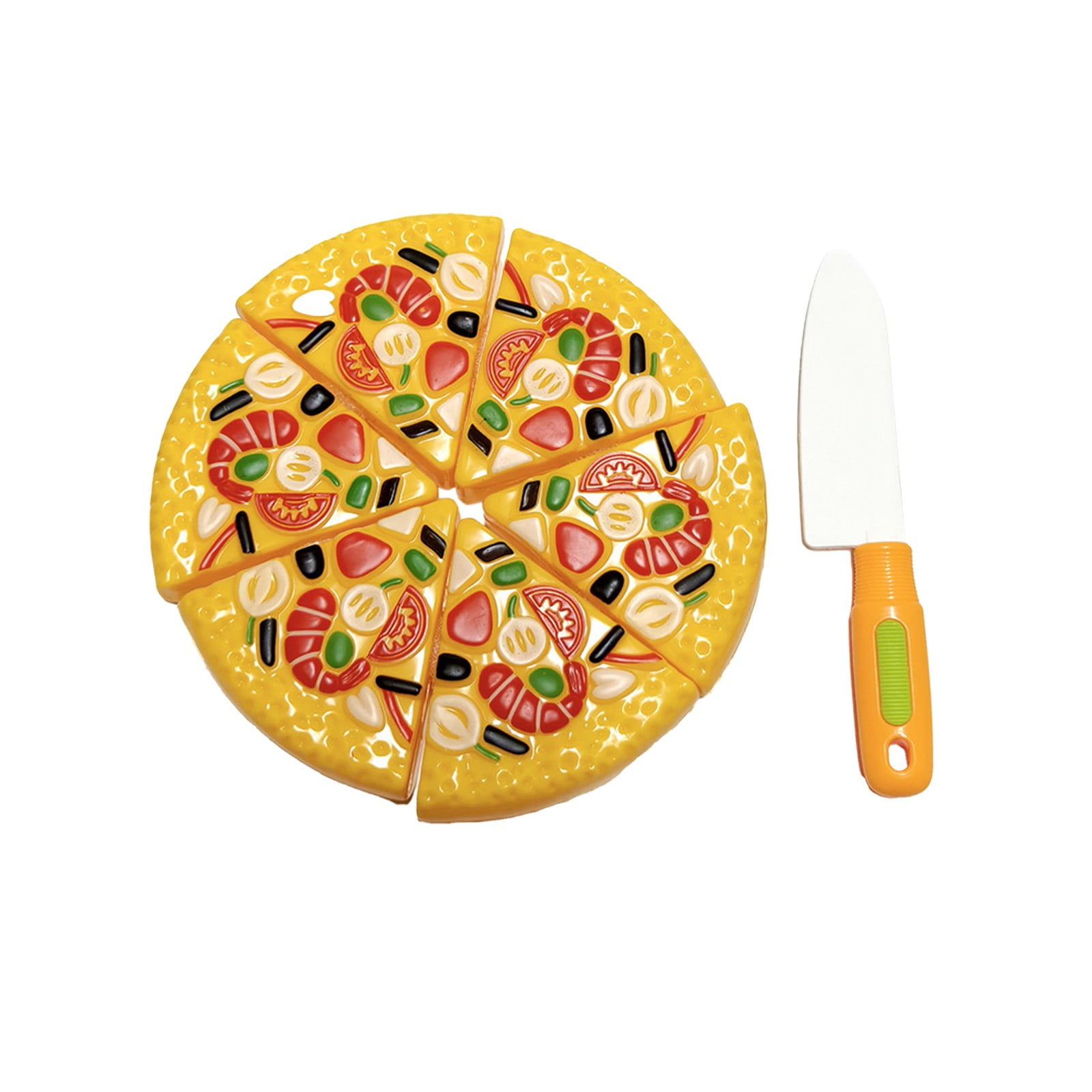 6-Slice Pizza Cutting Playset with Wooden Knife, Kitchen Role-Play Toy ...