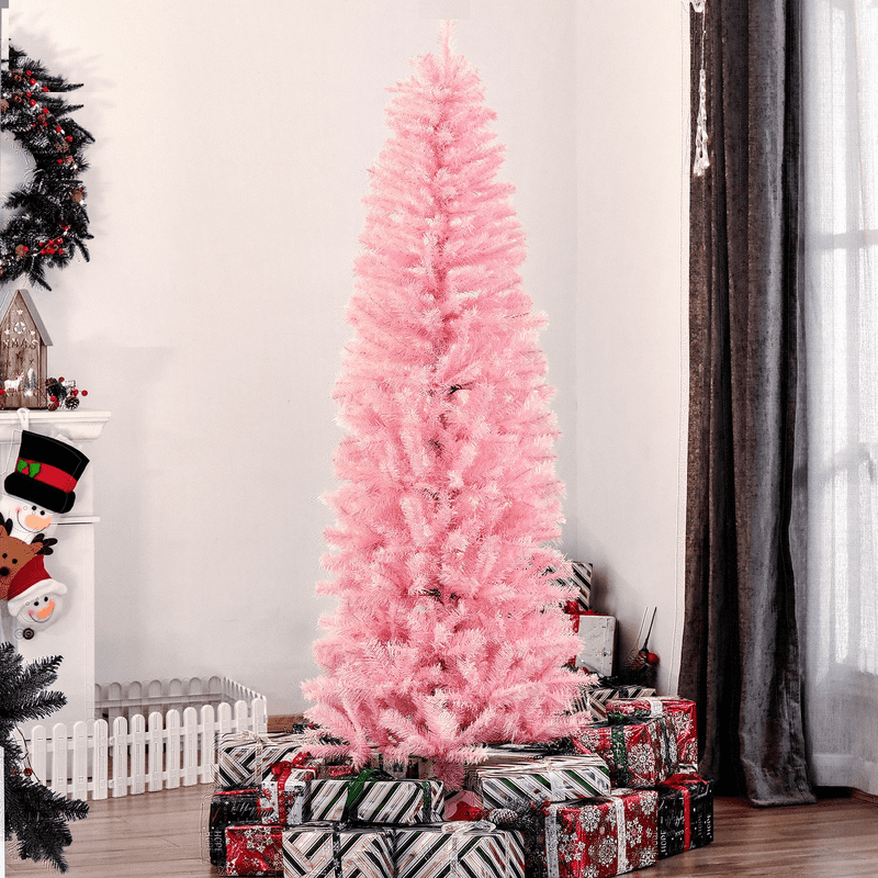6' Slim Artificial Christmas Tree, Pink Pencil Tree, Realistic Plastic ...