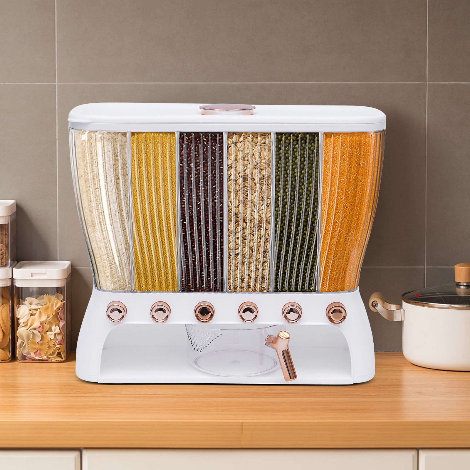6-Slot Cereal Dispenser Grain Container 10KG Kitchen Rice Storage Food ...