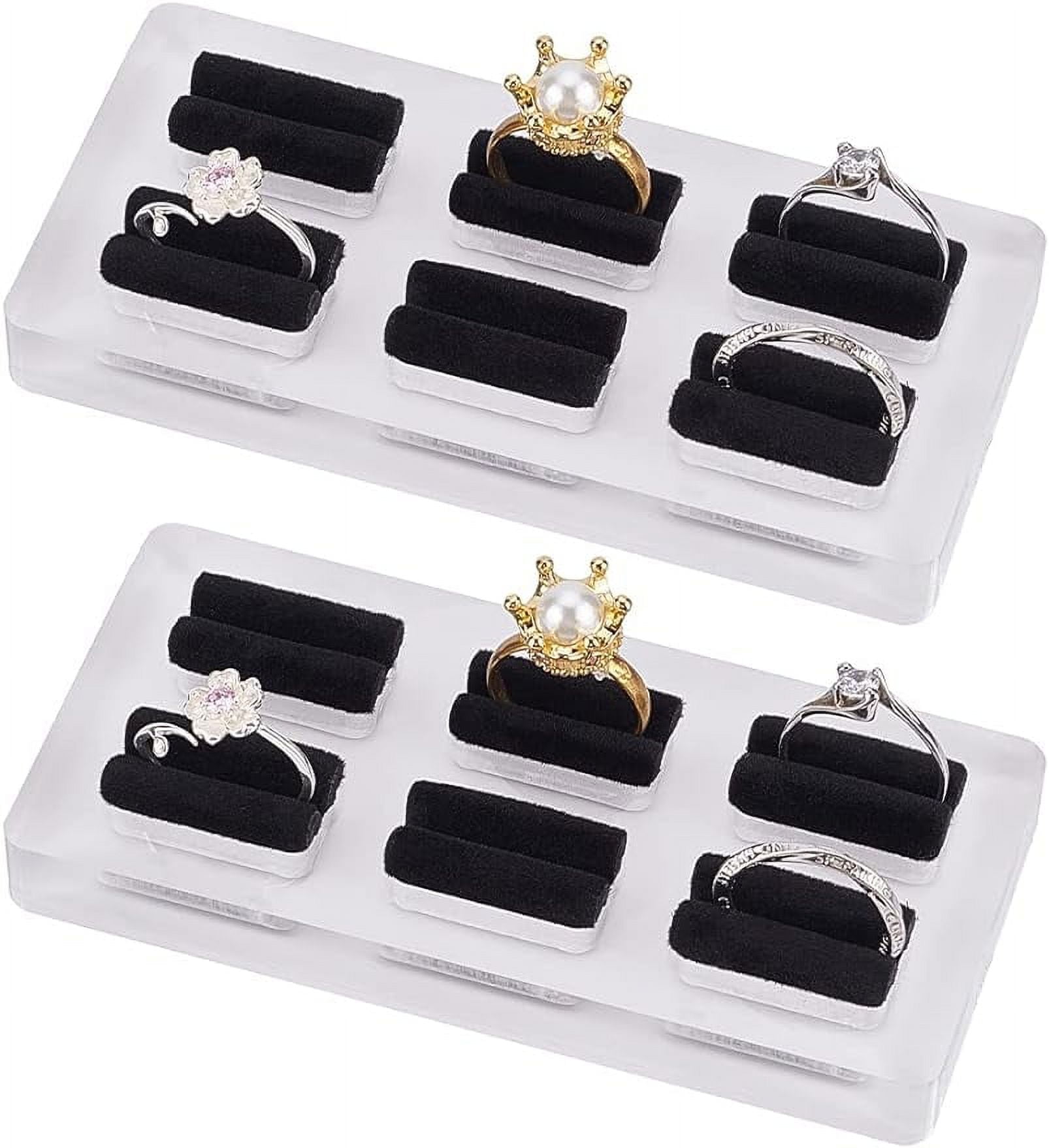 6 Slot Rectangle Acrylic Ring Tray Display 2 Pack Jewelry Ring Display ...