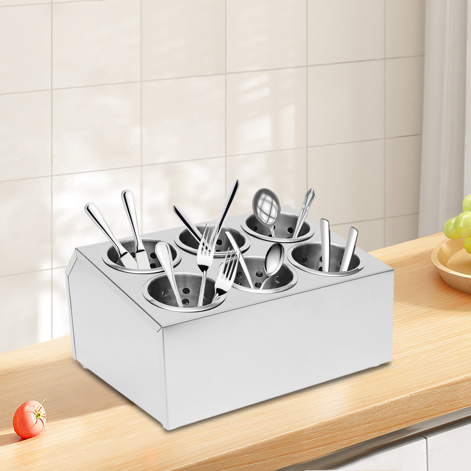 6-Slot Stainless Steel Kitchen Utensil Holder Container Flatware Caddy ...