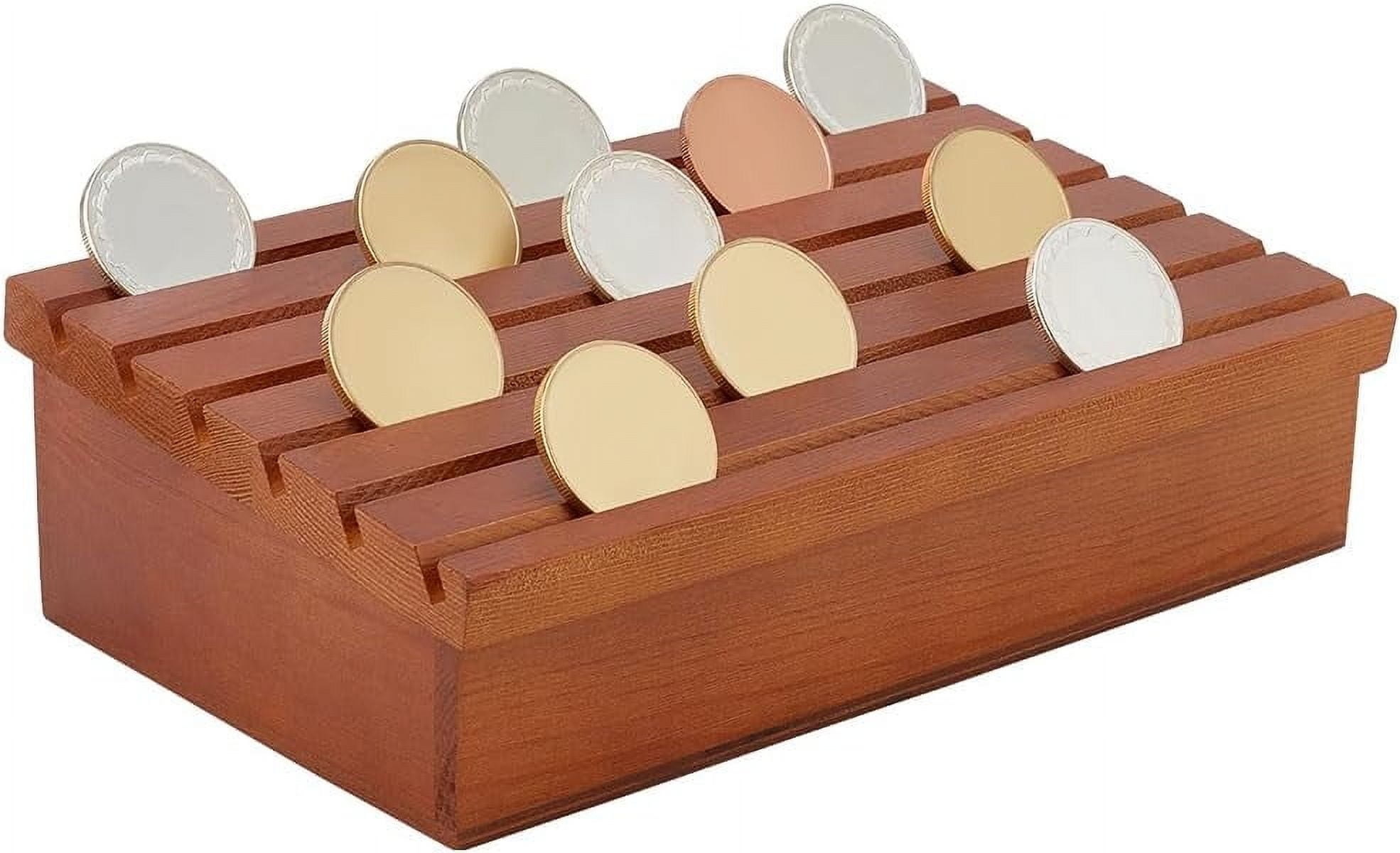 6 Slots Coin Organizer Holder Rack for Desk Pine Wood Coins Storage Box ...