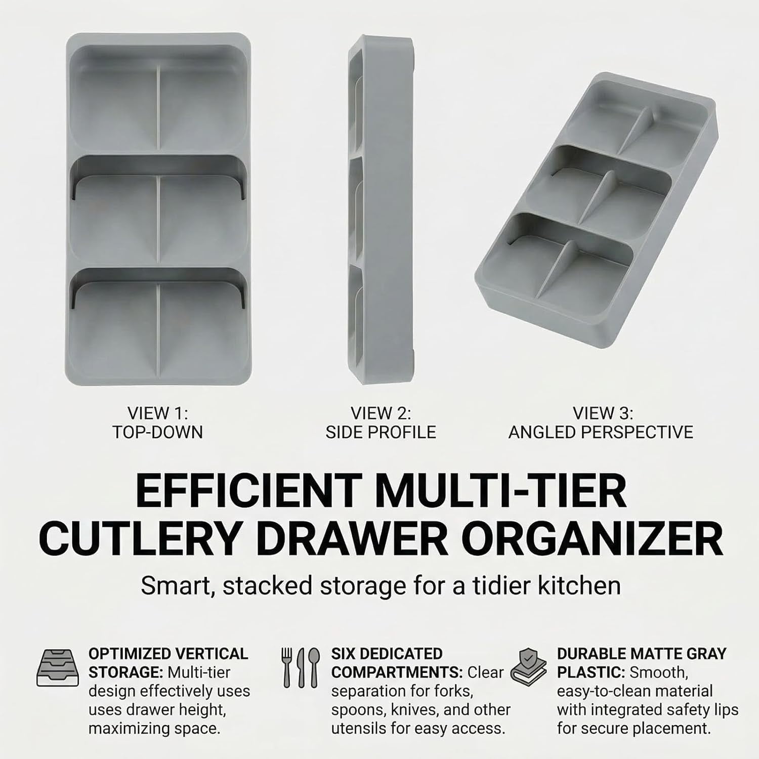 6 Slots Silverware Cutlery Drawer Organizer,Small Kitchen Utensil Tray ...