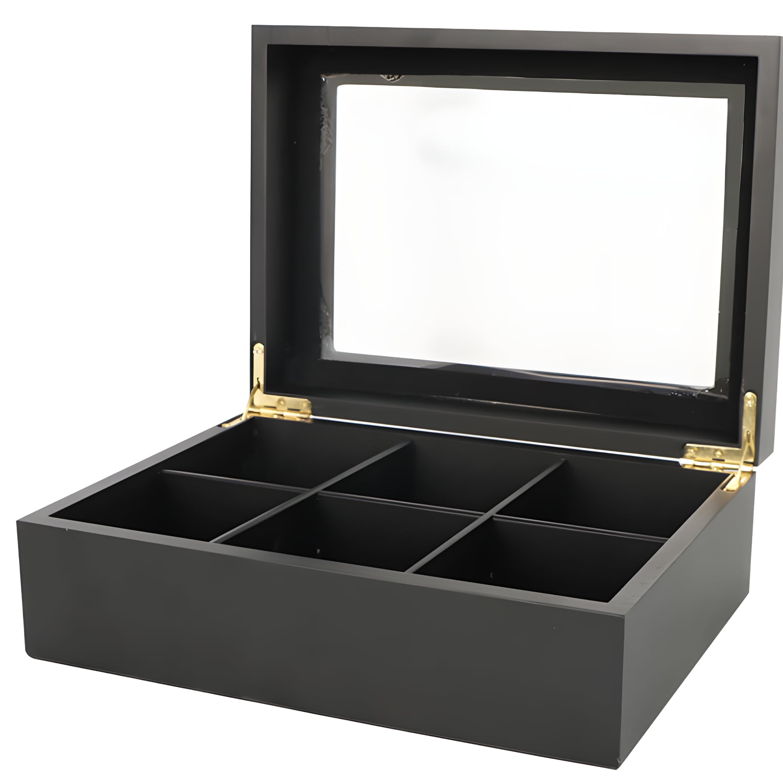 6 Slots Wooden Tea Box with Window, Black Wood Tea Organizer Storage ...