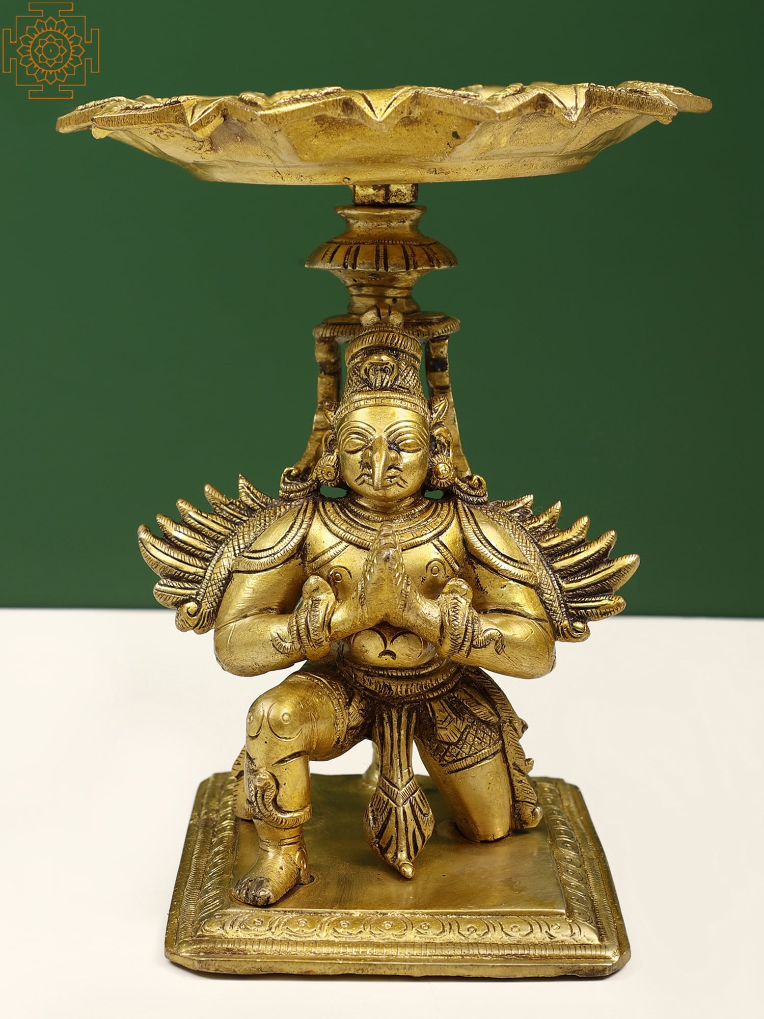 6" Small Puja Lamp of Humble Garuda with Pointed Beak In Brass ...
