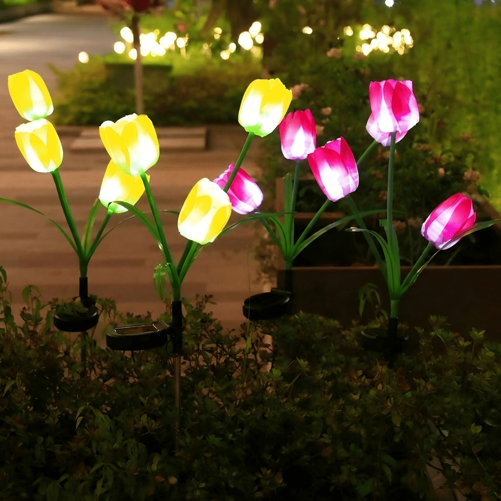 6 Solar Flower Lights with More Realistic Tulips Flowers Solar Garden ...