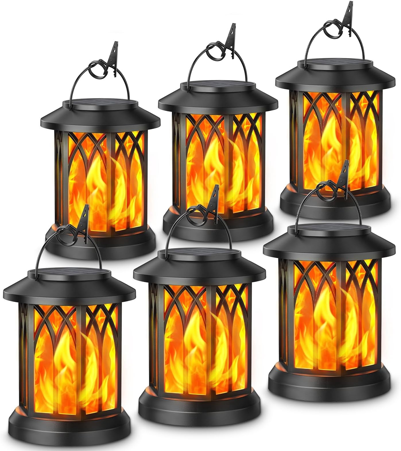 6 Solar Lantern Outdoor Lights, Upgraded Flickering Flame Solar ...
