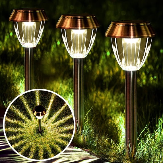 6 Solar Pathway Lights Outdoor, Upgraded Adjustable Warm & Cool White ...