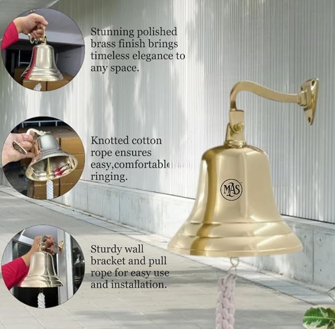 6" Solid Polished Brass Ship Bell – Wall Mounted Nautical Hanging Bell ...