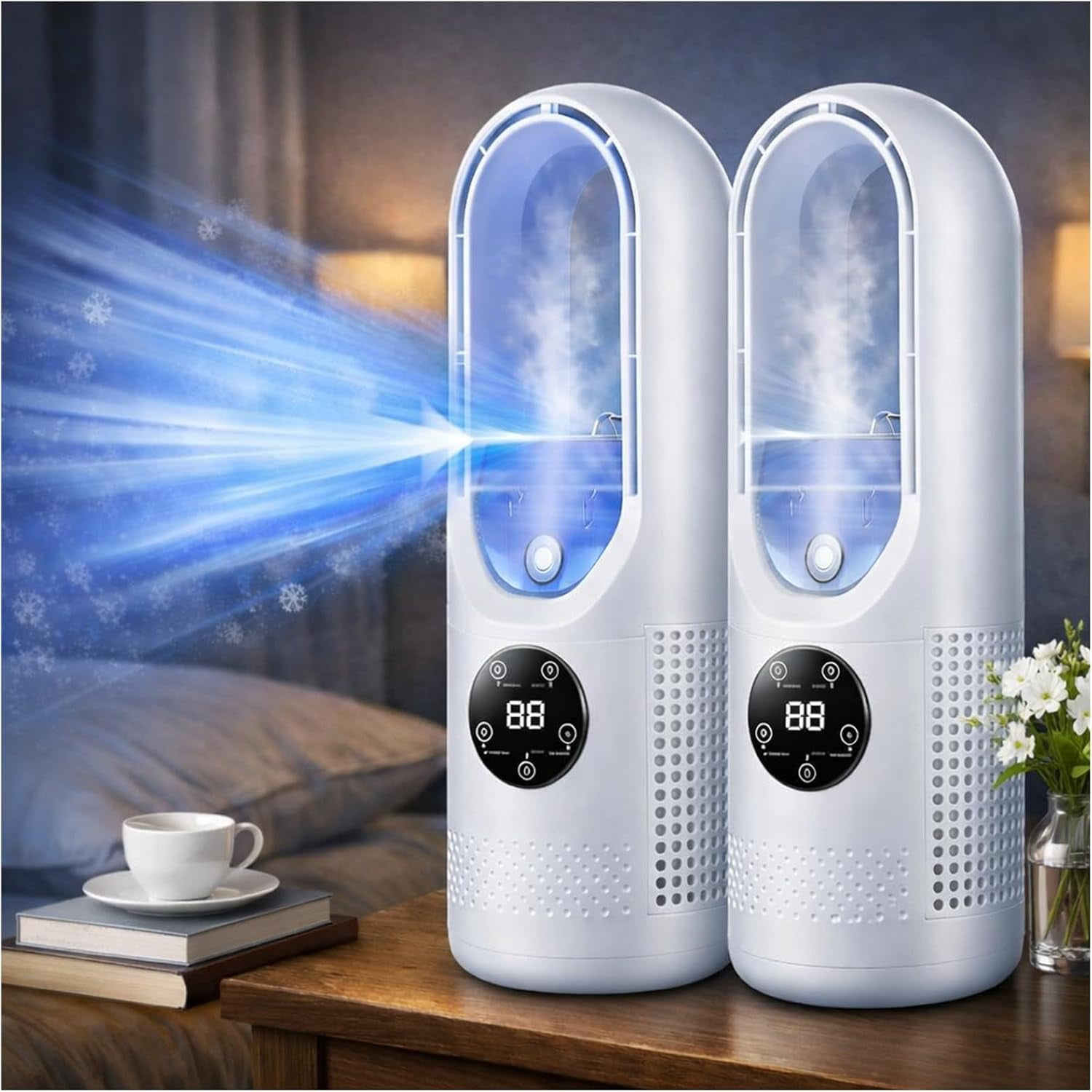 6-Speed Bladeless Electric Fan with Cooling & 7 Color LED Light ...