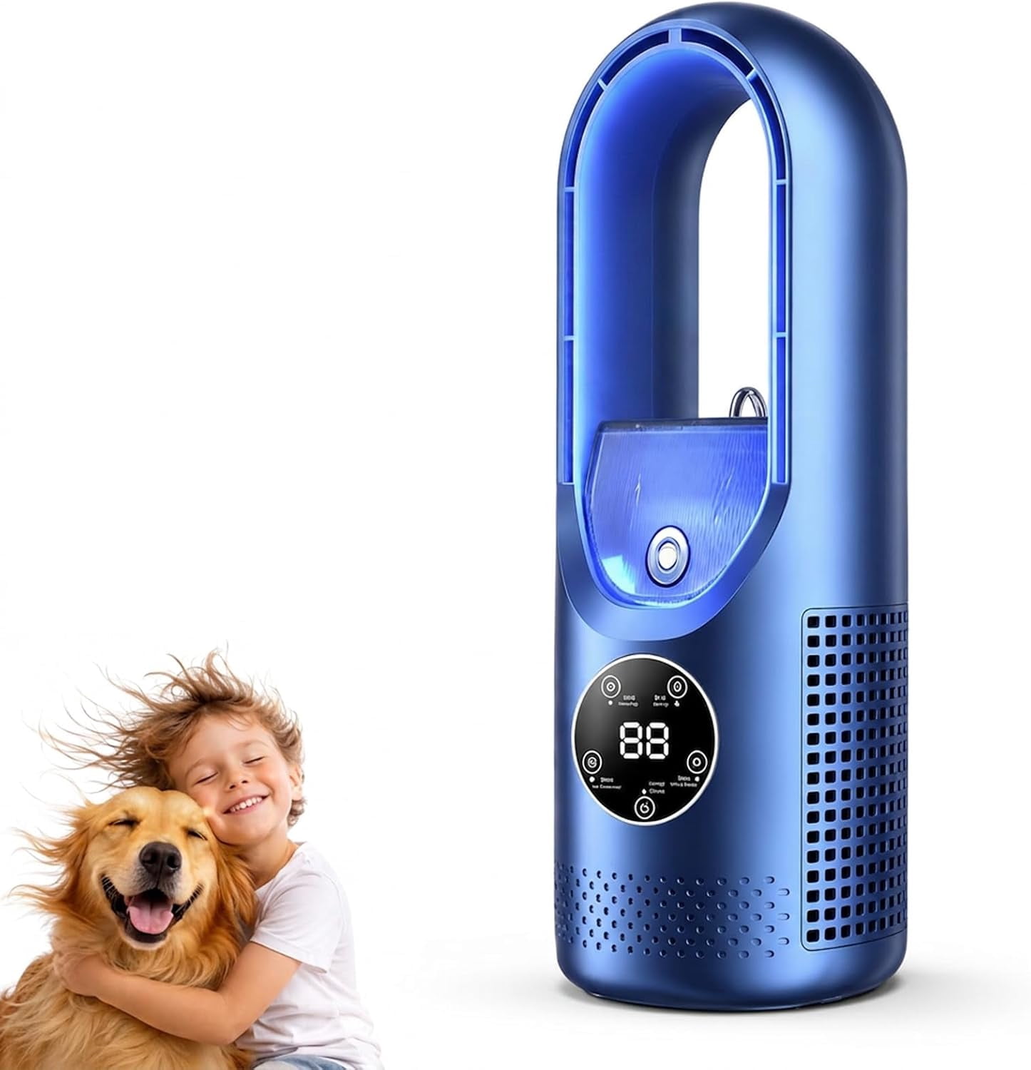 6-Speed Bladeless Electric Fan with Light and 7-Color Light, USB Quiet ...