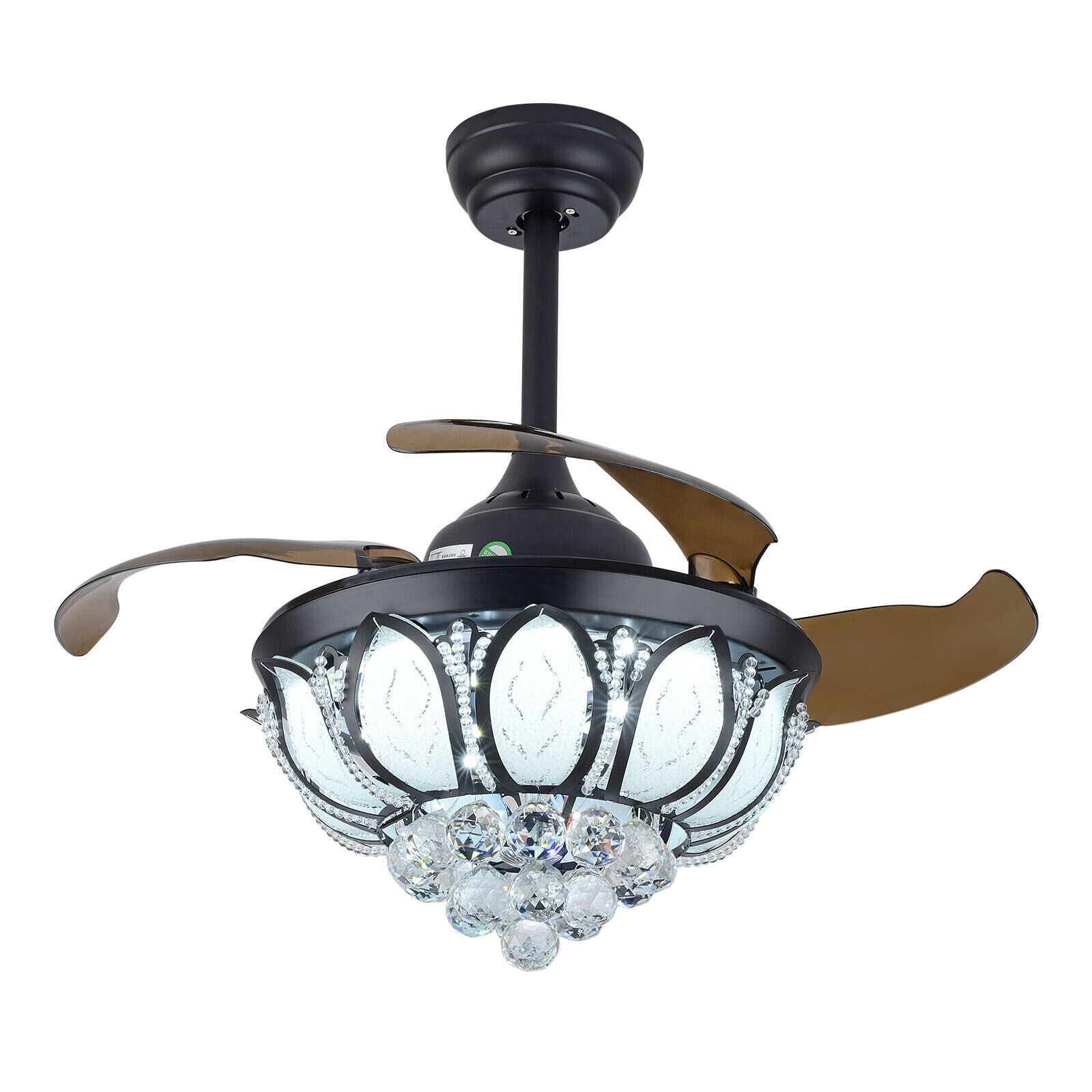 6 Speed Ceiling Fan Light, K9 Crystal Retractable Fan Ceiling Light ...