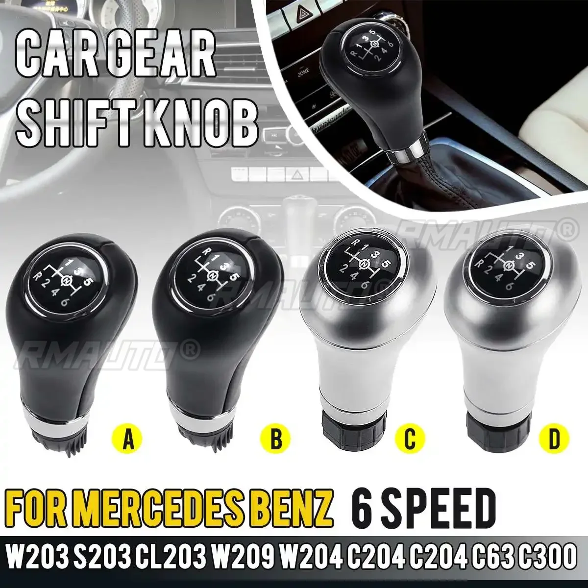 6 Speed Gear Shift Knob Shifter Lever For Mercedes/Benz W203 S203 CL203 W209 W204 C204 C63 C300 ...