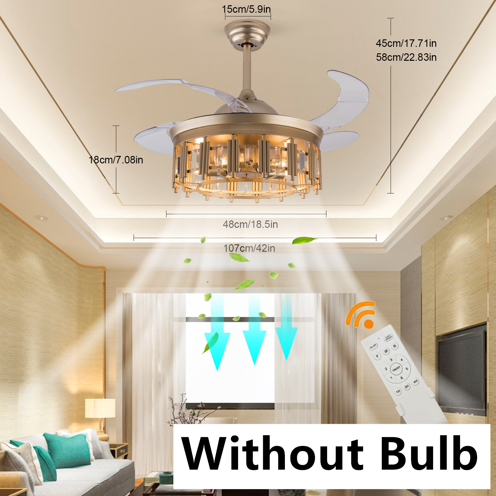 6-Speed Modern Retractable Ceiling Fan Light Remote Chandelier Lighting ...