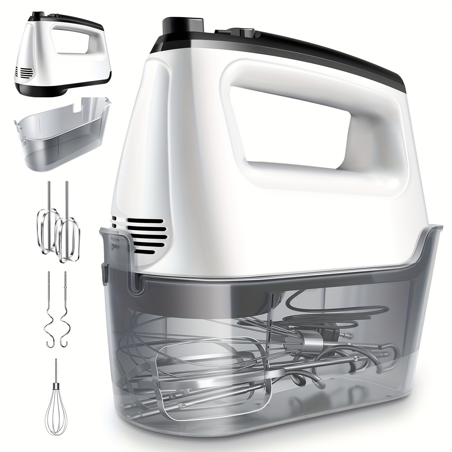 6-Speed + Turbo Electric Hand Mixer, White - 5 Stainless Steel ...