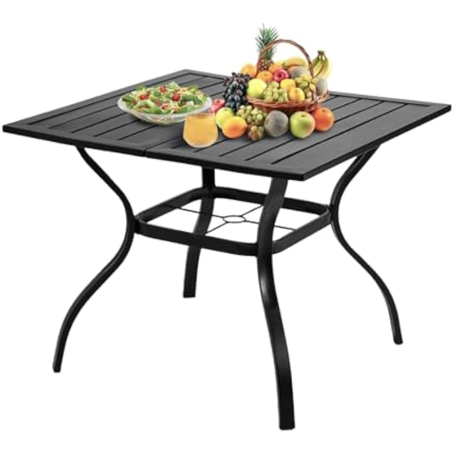 6" Square Patio Table for 4, Metal Outdoor Dining Table with Umbrella ...