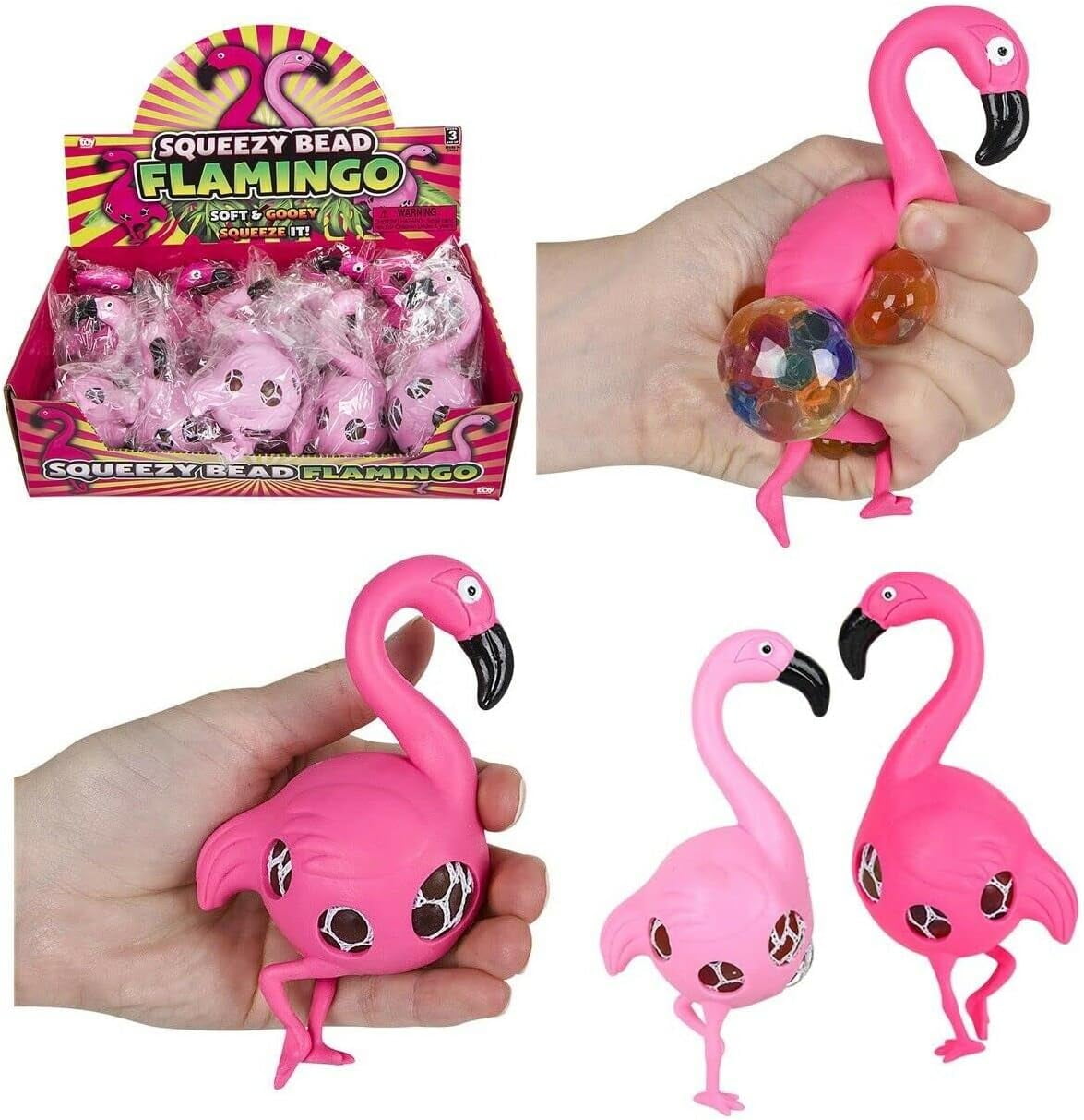 6" Squeezy Bead Flamingo Ball (3 Pack) Squishy Blob Mesh Ball with Soft ...